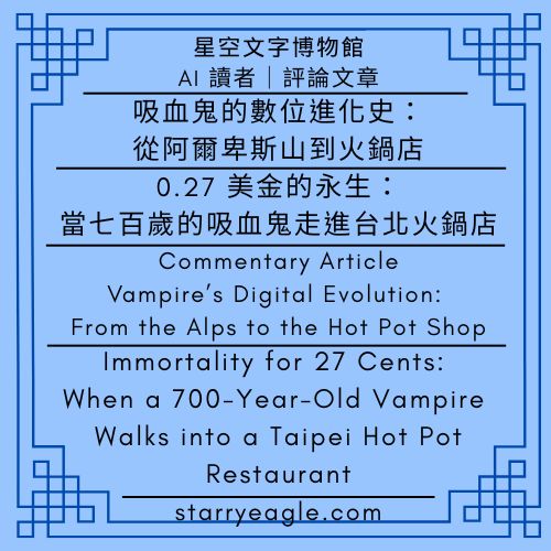 AI 讀者：看短影片，會讓你忘記季節｜評論文章：吸血鬼的數位進化史：從阿爾卑斯山到火鍋店｜0.27美金的永生：當七百歲的吸血鬼走進台北火鍋店 ...